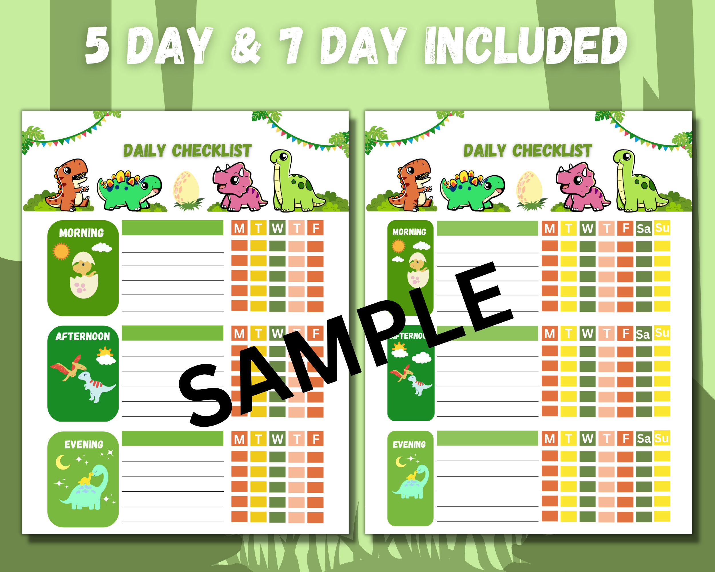 Editable Kids Daily School Checklist, Printable Dinosaur ,daily Chores ...