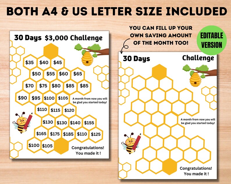 30 Days 3K Savings Challenge Printable Editable PDF, Savings Goal ...