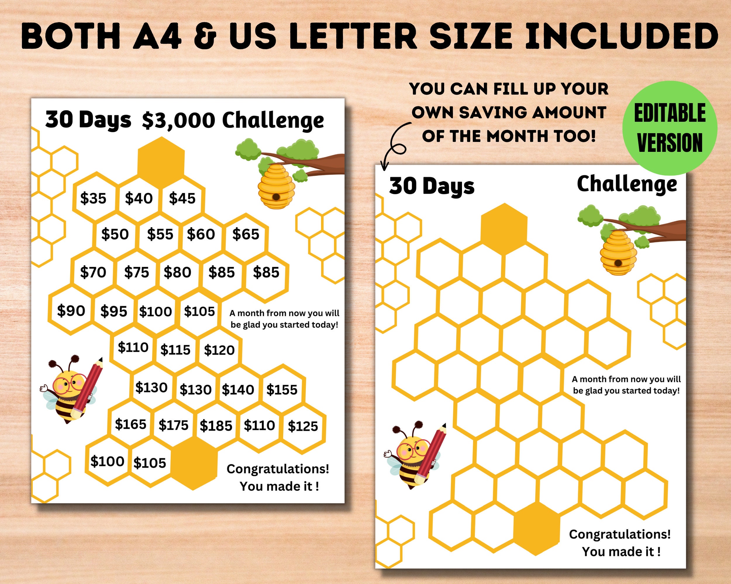 30 Days 3K Savings Challenge Printable Editable PDF, Savings Goal ...
