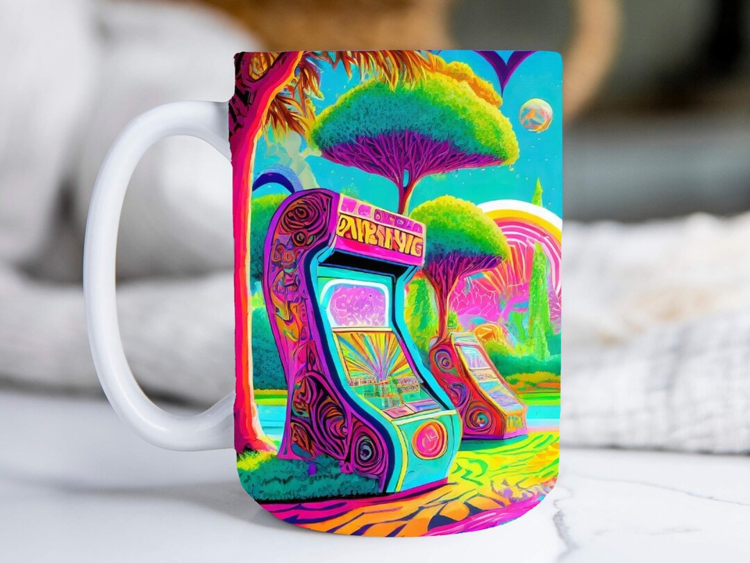 Retro Colorful Arcade Video Game Coffee Mug Wrap PNG Instant Digital ...