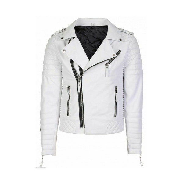 White Leather Jacket - Etsy