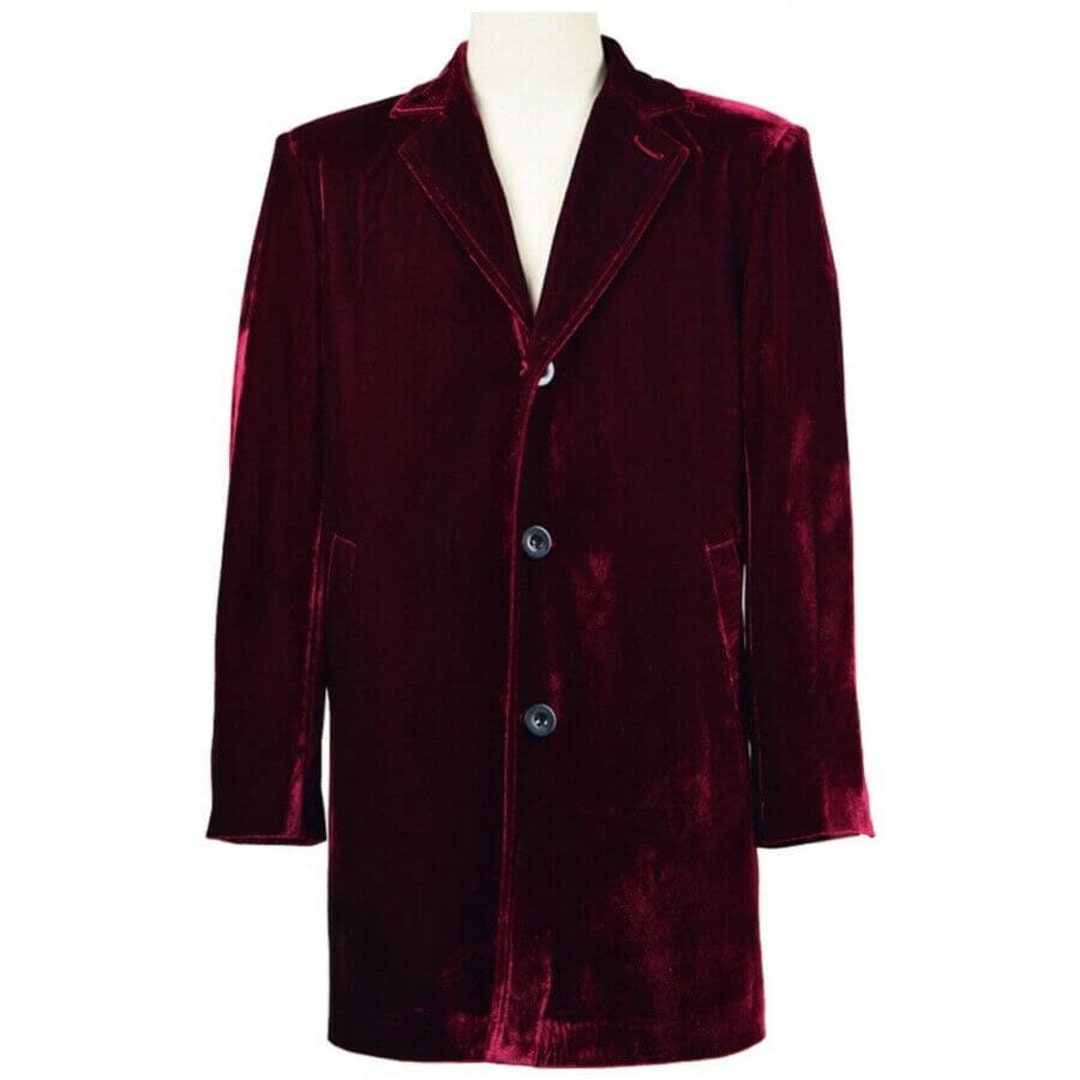 Long Velvet Coat Men's Maroon Coat Long Velvet Jacket Overcoat for Men ...