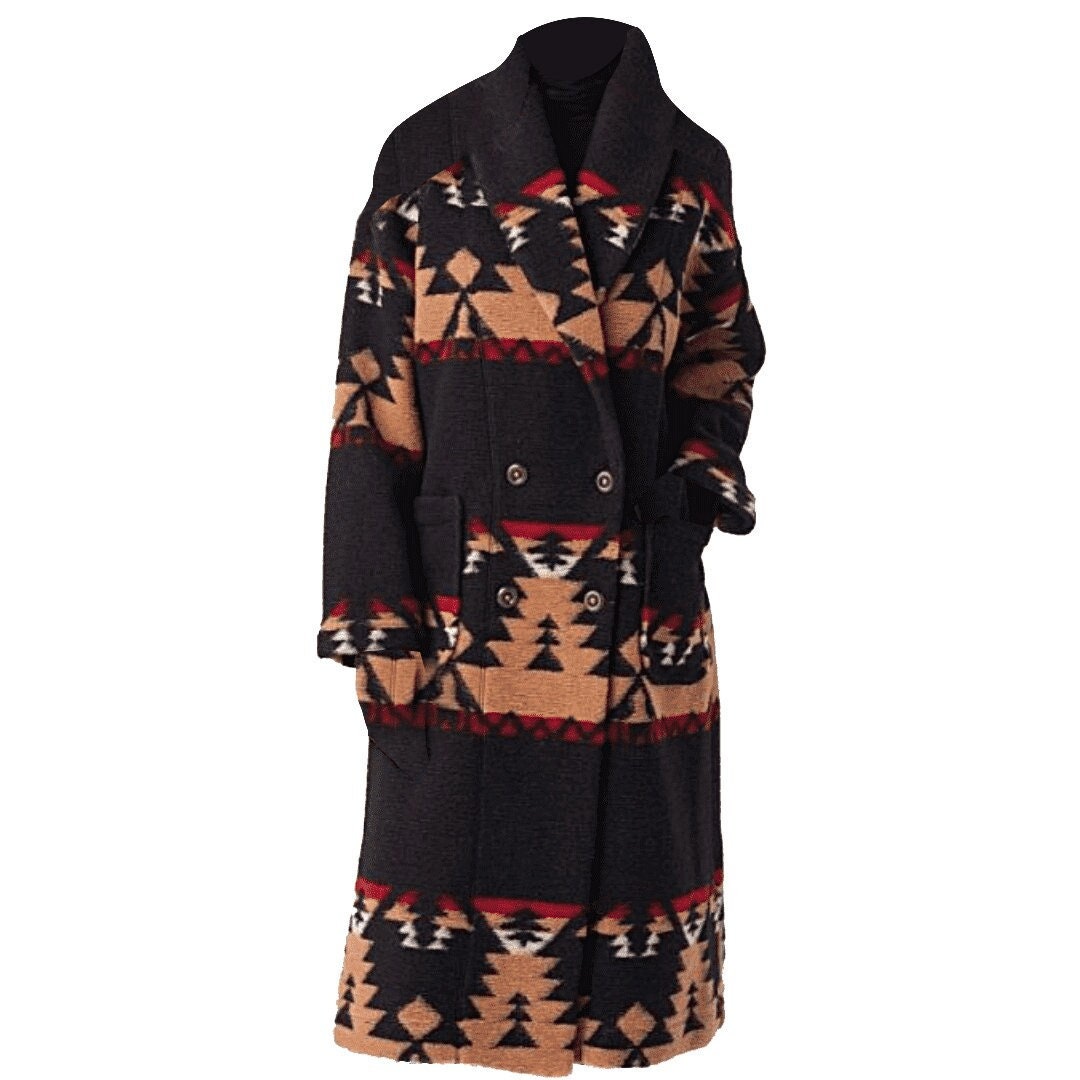 Multicolor Long Fleece Coat Womens With Double Breasted Front Black and ...