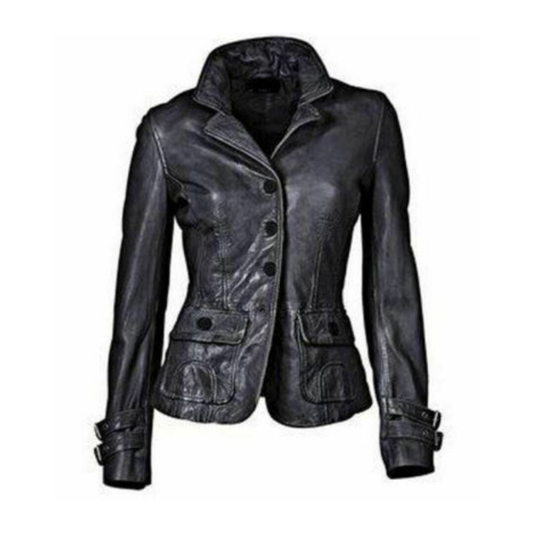 Black Leather Jacket Women With Button Closure Ladies Leather Jacket ...