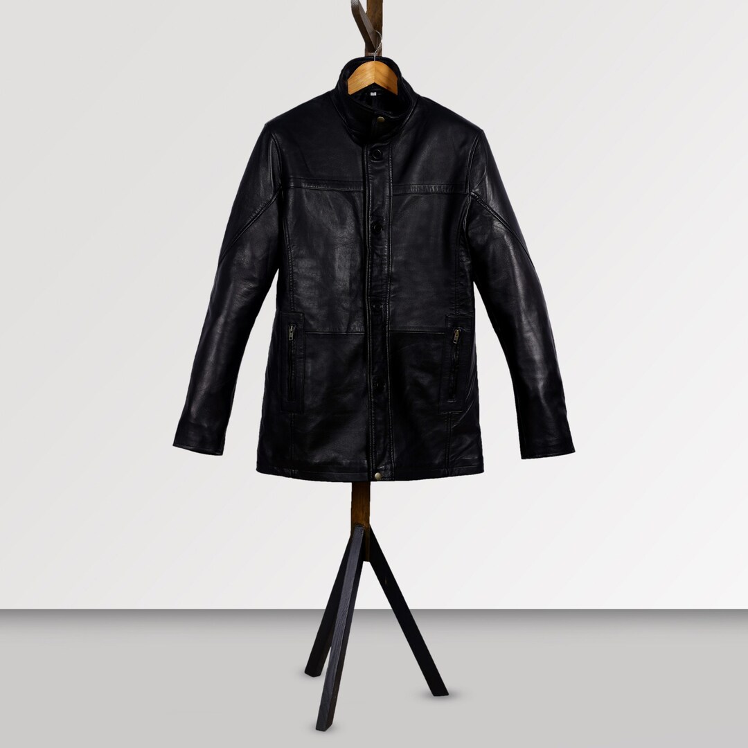 Long Black Leather Jacket Mens Long Coat for Winter Long - Etsy