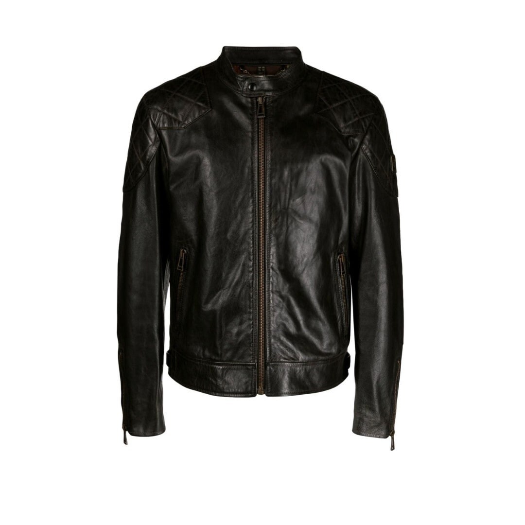 Black Leather Mens Motorcycle Jacket With Waist Adjusters Cafe - Etsy