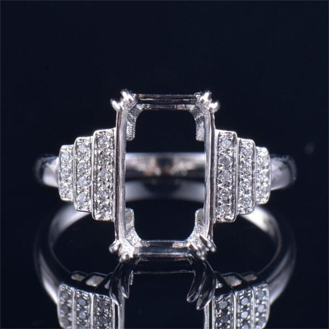 Emerald Cut Semi Mount Rare Design Shank Promise Ring 925 Silver CZ ...