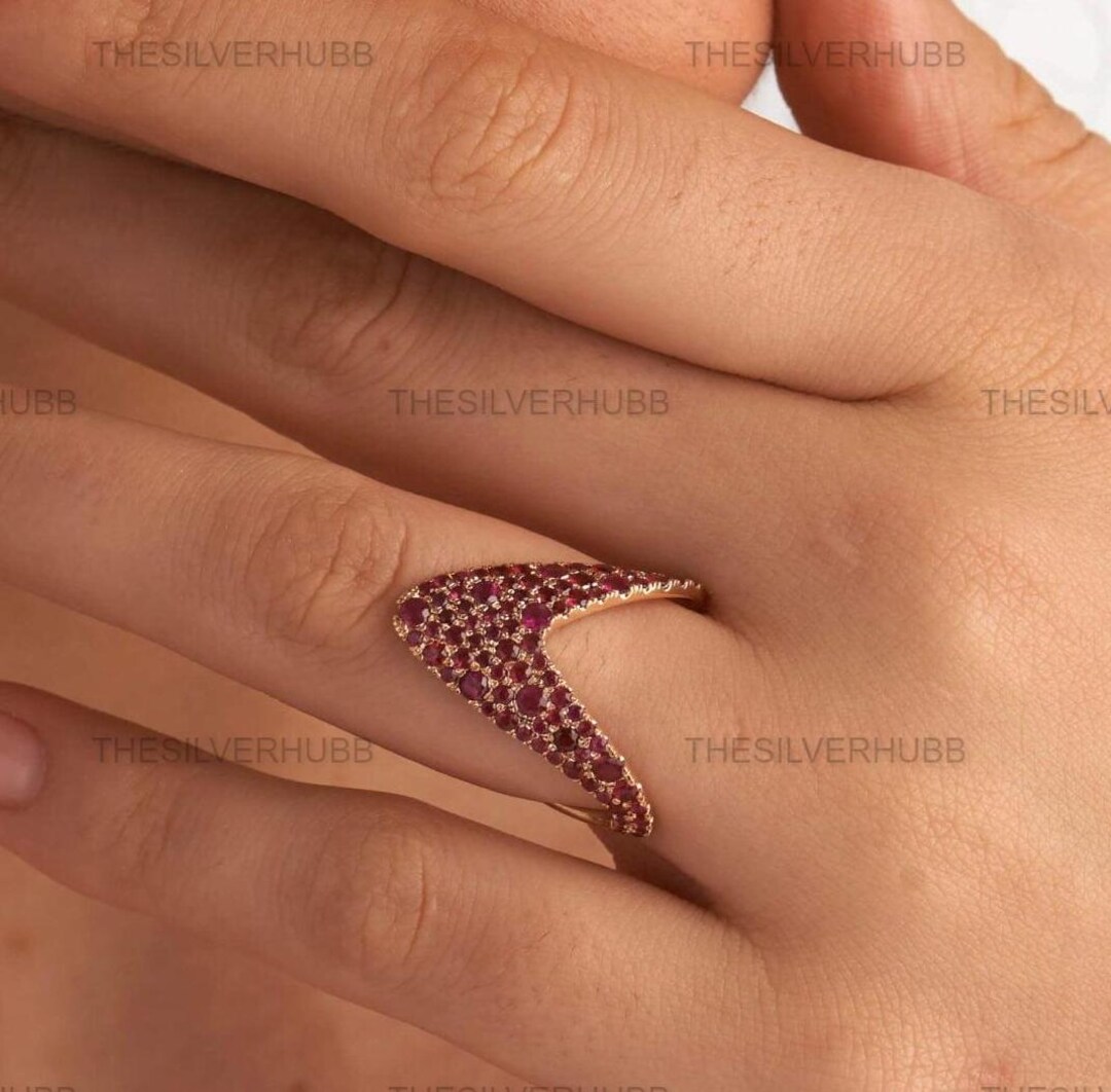 Boomerang Vanki Ring, V Band Ring, Ruby Ring, 925 Sterling Silver Ring ...