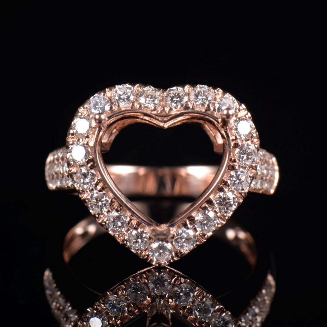 Fancy Rose Gold Heart Ring, Semi Mount Ring, Cz Cluster Ring, Proposal ...