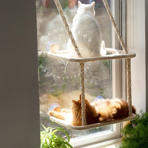 2 Tier Cat Window Perch Cat Window Bed Macrame Cat Hammock Cat Wall ...
