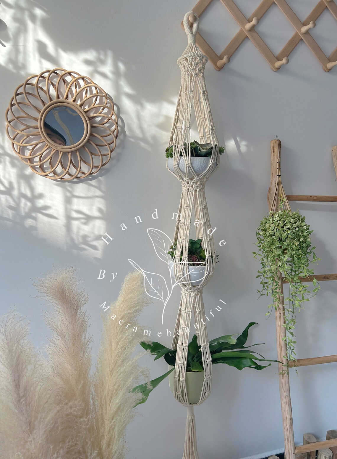 Triple Macrame Plant Hanger 3 Tier Hanging Planter Plant Hanger Indoor ...