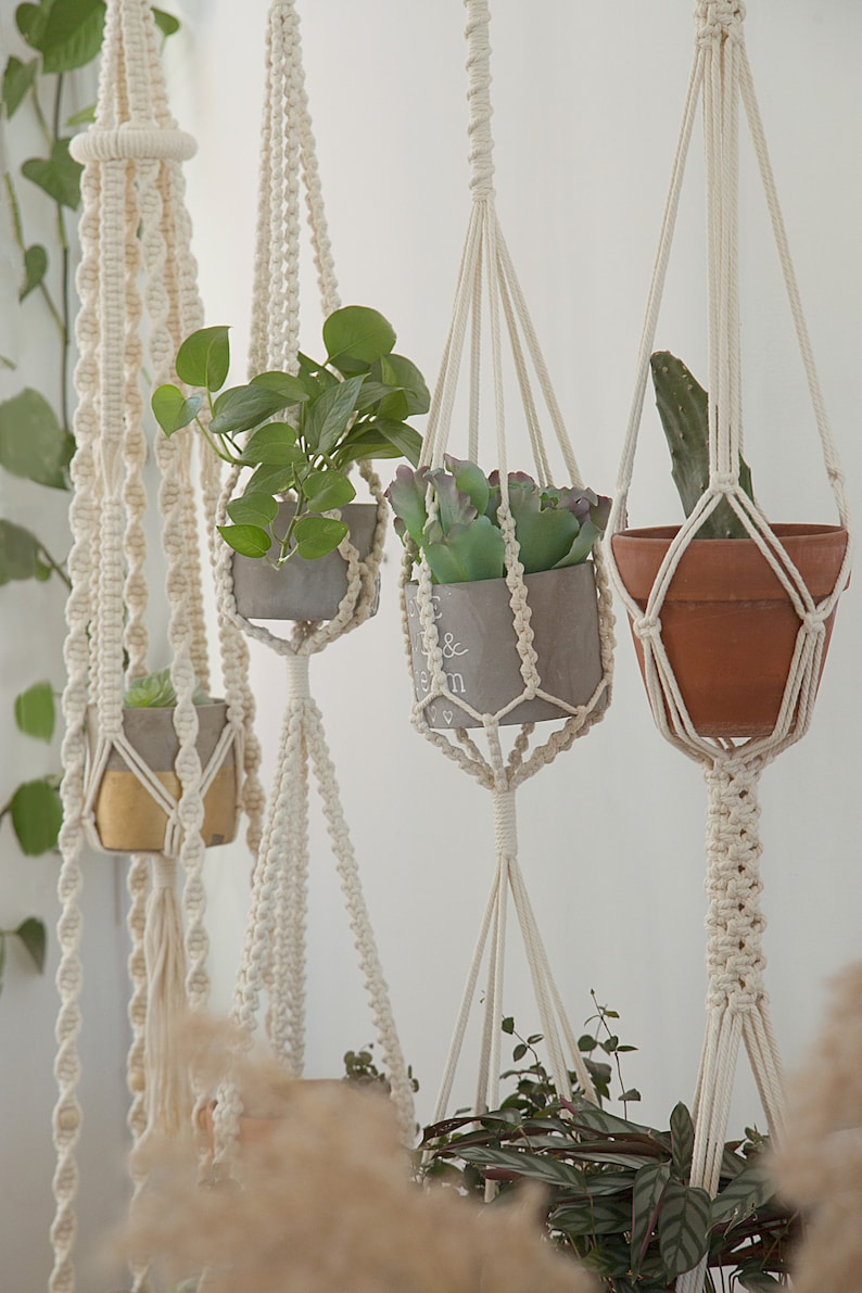 Double macrame plant hanger Large hanging planter indoor Long | Etsy