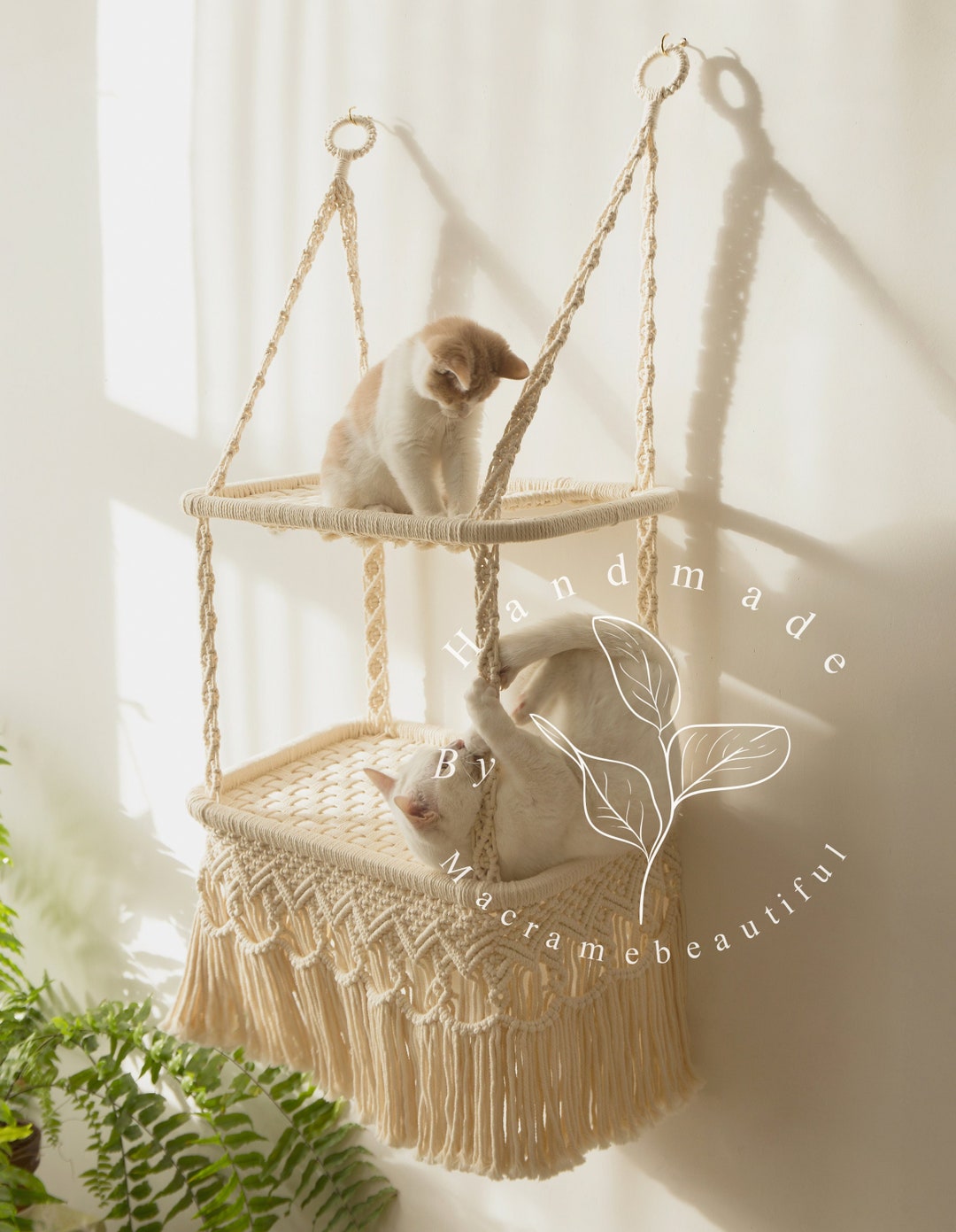 Cat Bed Cat Tree Cat Wall Furniture Macrame Cat Hammock Cat Wall Shelf ...