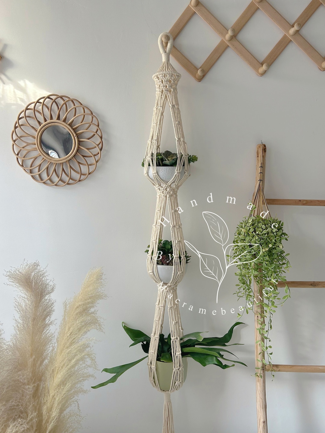 Triple Macrame Plant Hanger 3 Tier Hanging Planter Plant Hanger Indoor ...