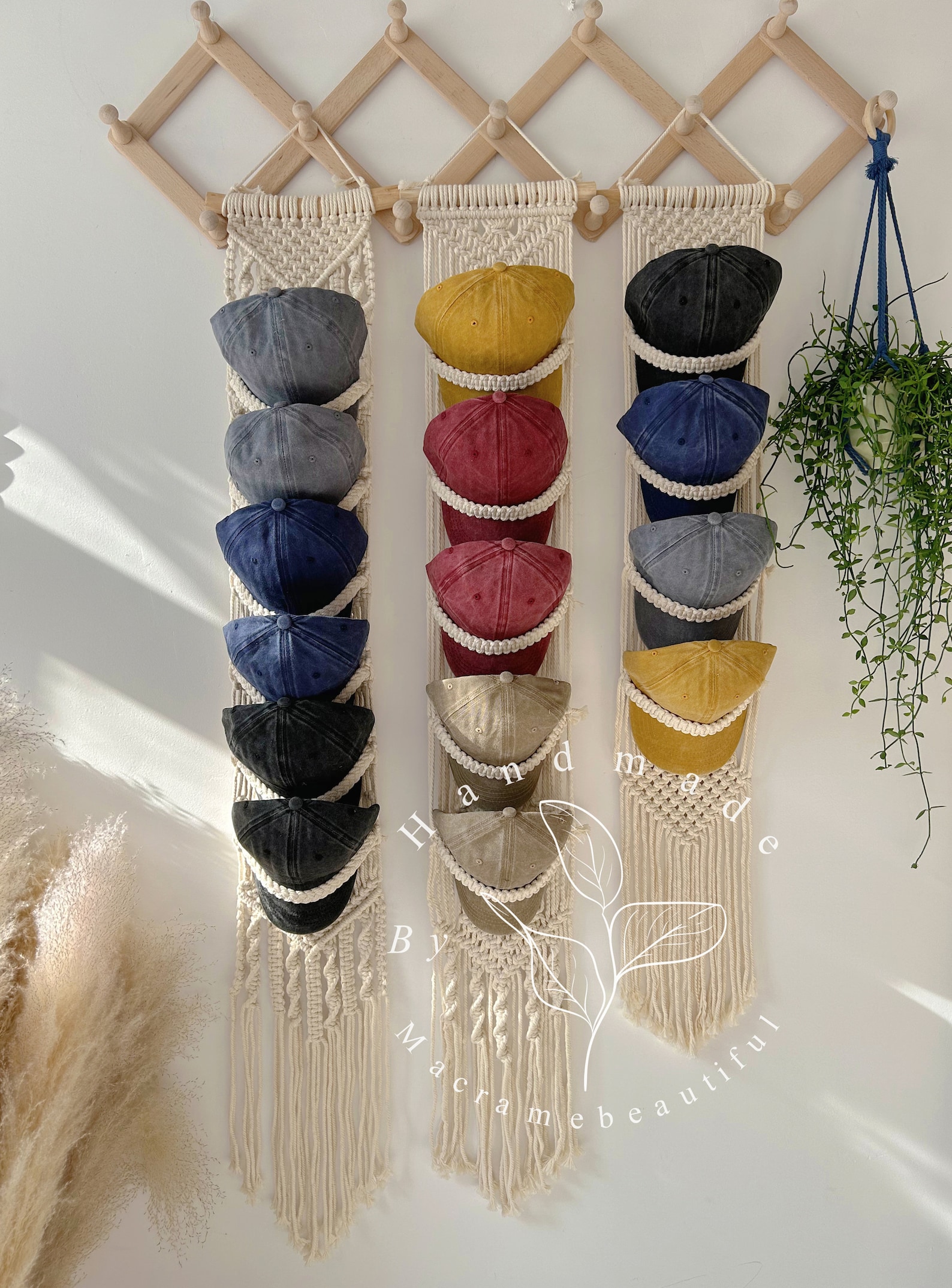 Macrame Baseball Cap Hanger Wall Mounted Hat Display Rack Handmade ...
