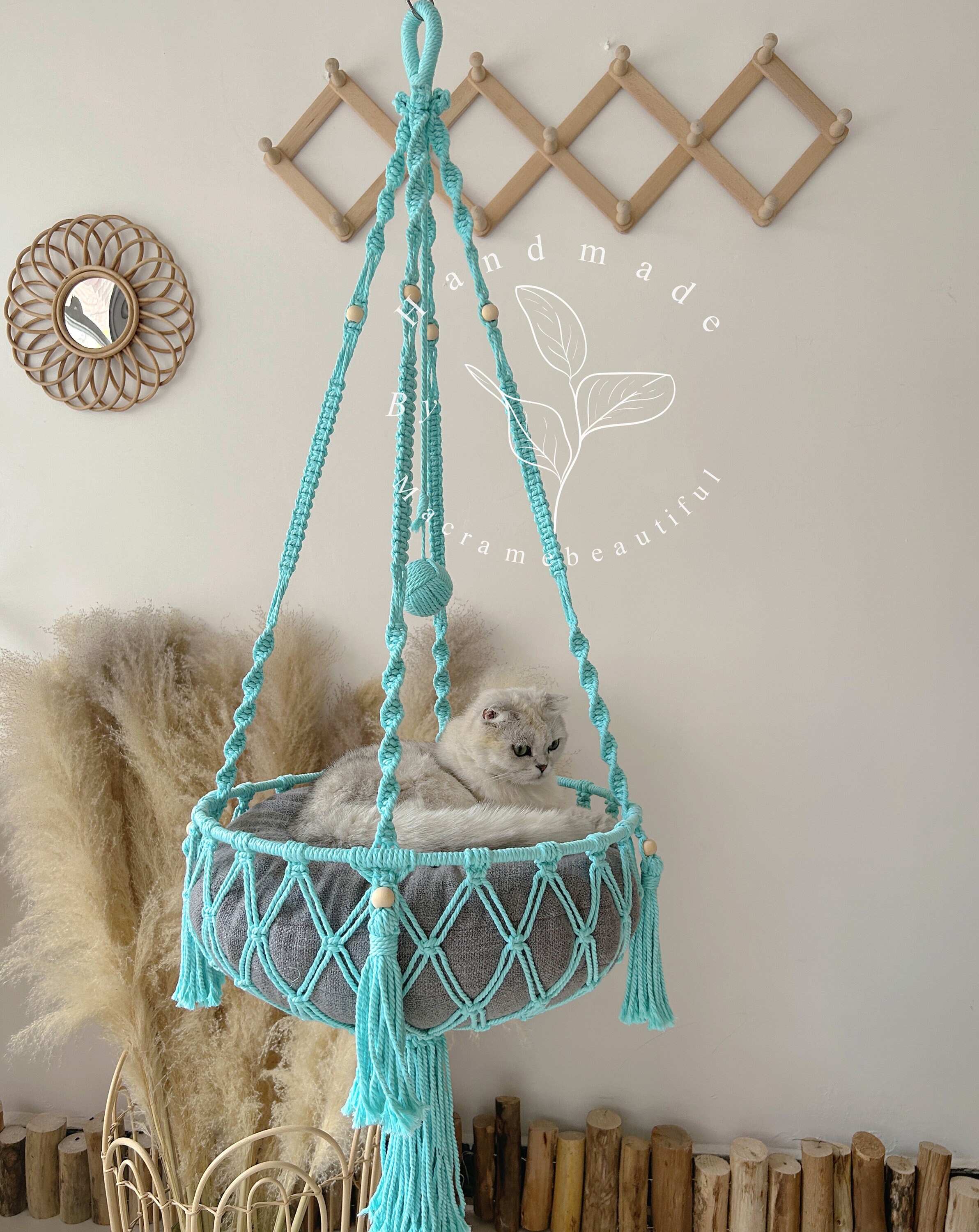 Cat Hammock Cat Tree Macrame Cat Hammock Boho Cat Bed Cat Swing Pet ...