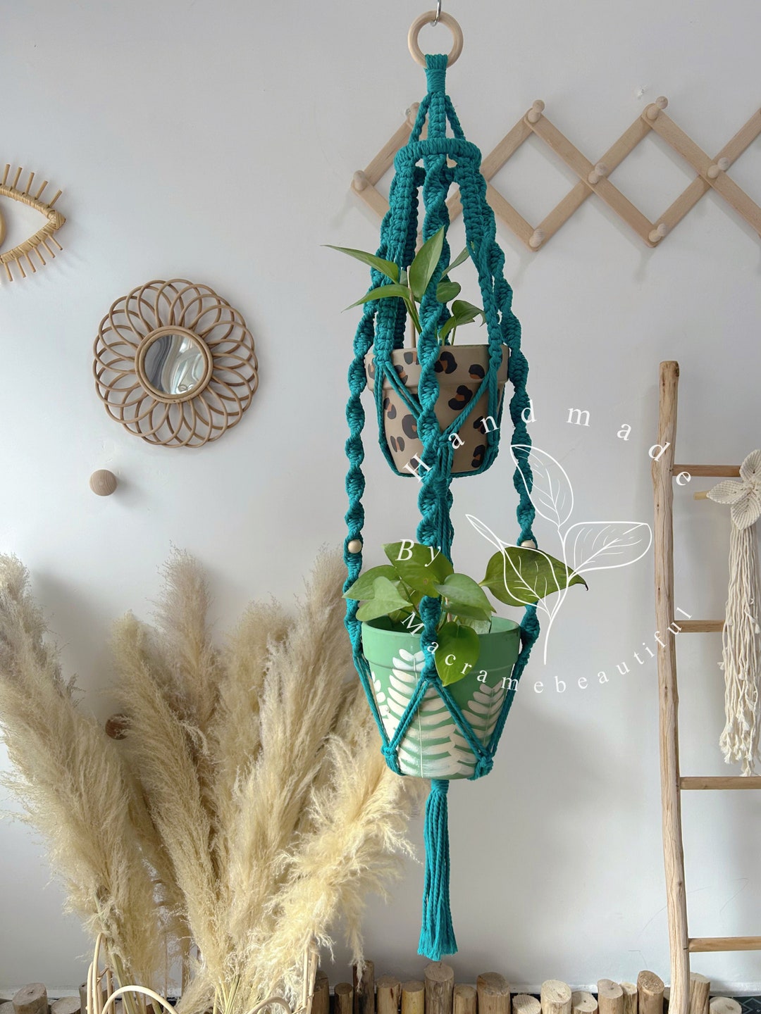 Double Macrame Plant Hanger Large Hanging Planter Indoor Plant Hanger ...
