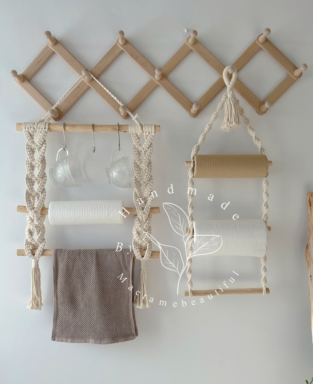 Macrame Paper Towel Holder Kitchen Towel Rack Wall Mounted Paper Towel ...