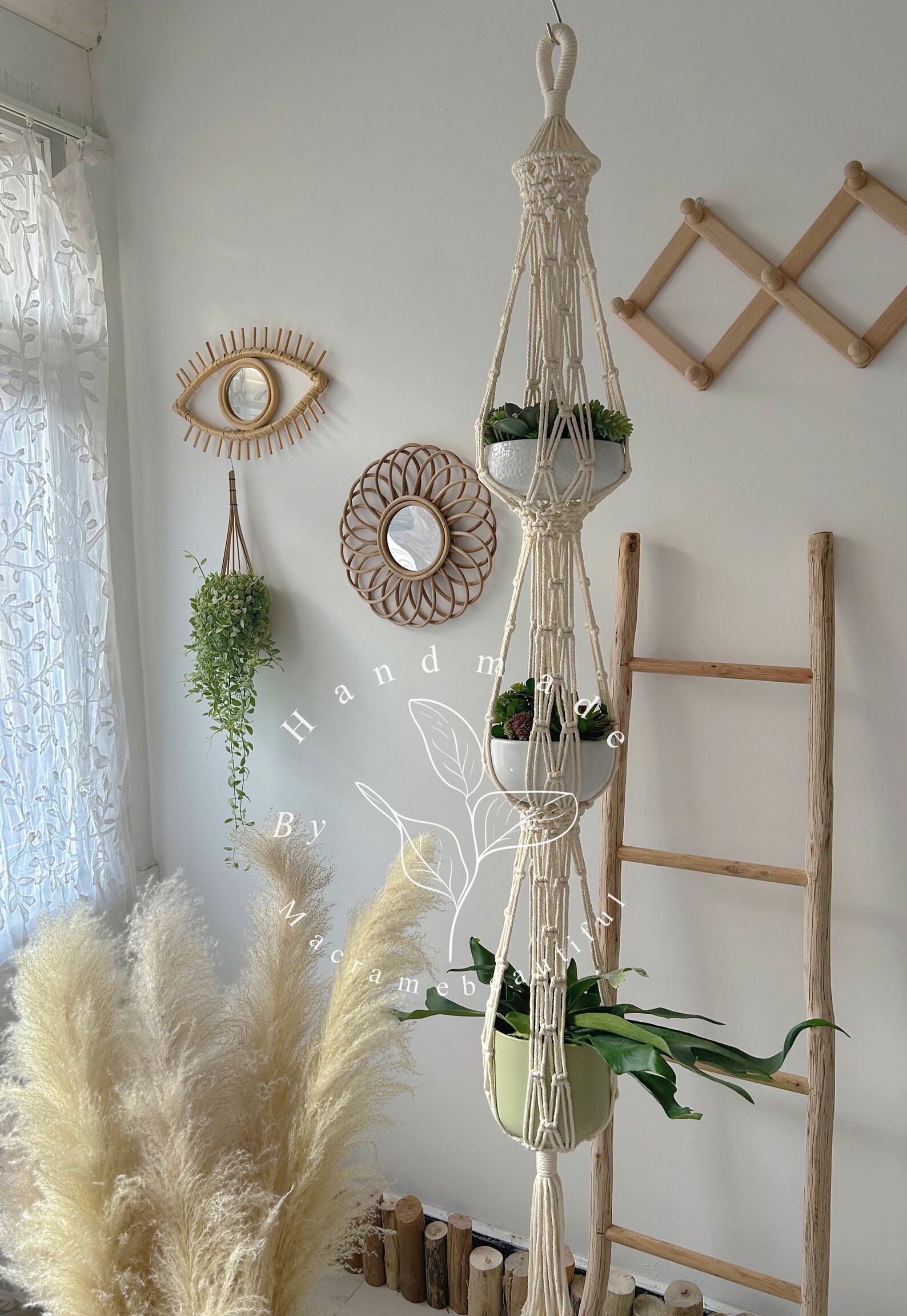 Triple Macrame Plant Hanger 3 Tier Hanging Planter Plant Hanger Indoor ...