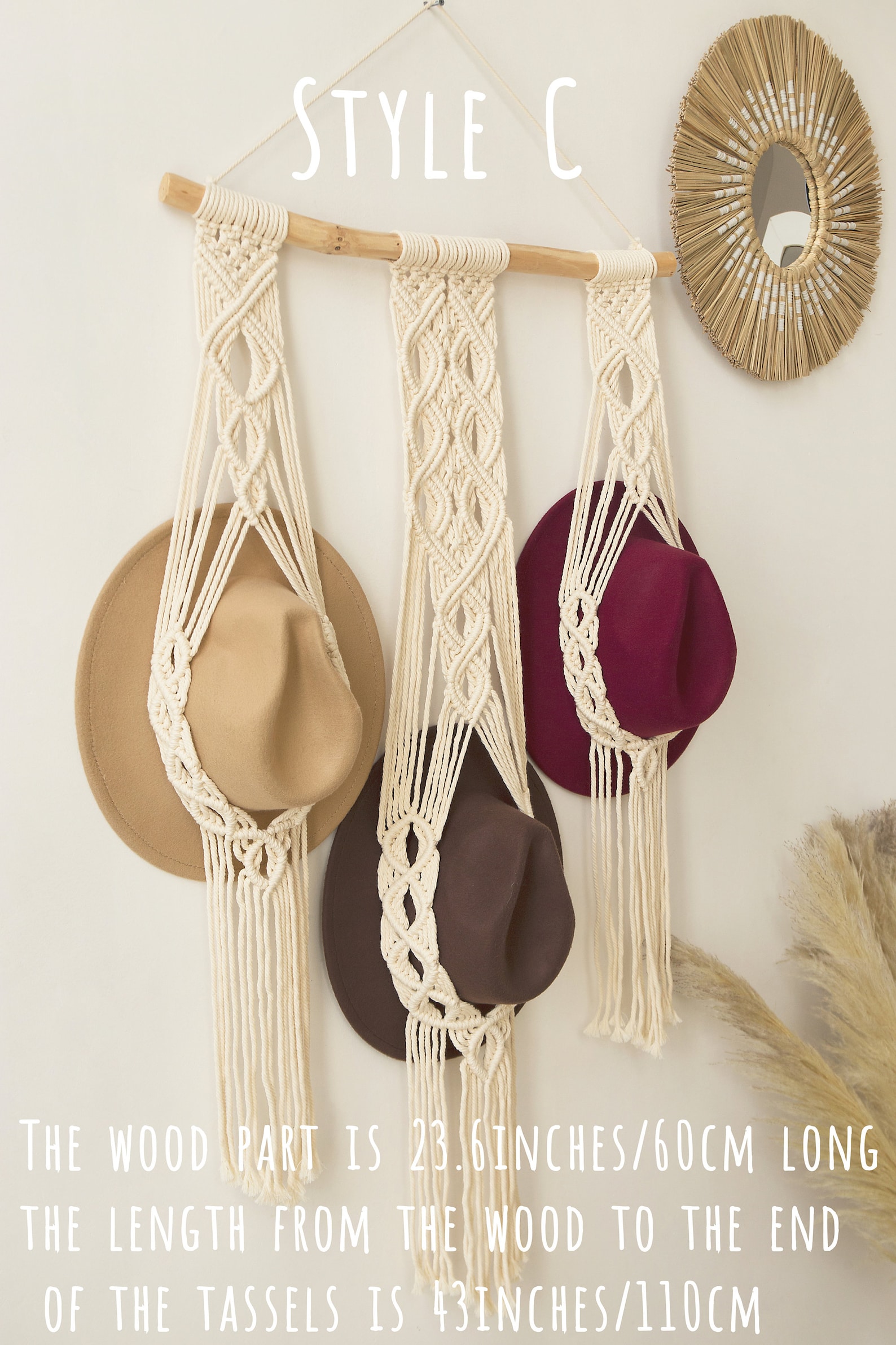 Macrame Hat Holder Triple Macrame Hat Hanger Hat Rack for - Etsy