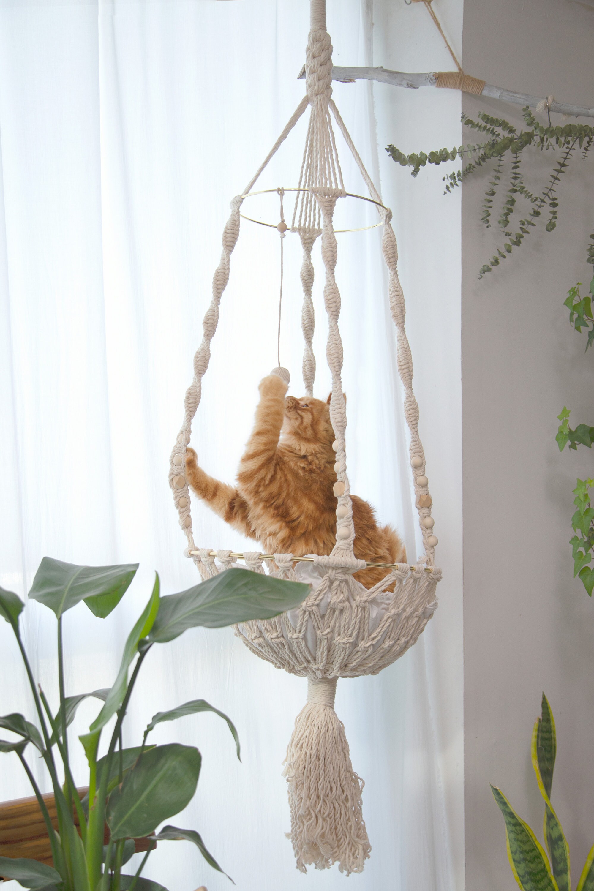 Macrame Cat Hammock Woven Hanging Dog Bed Macrame Wall Cat Swing Cat ...
