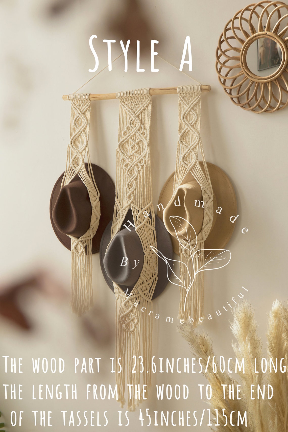 Macrame Hat Holder Triple Macrame Hat Hanger Hat Rack for - Etsy