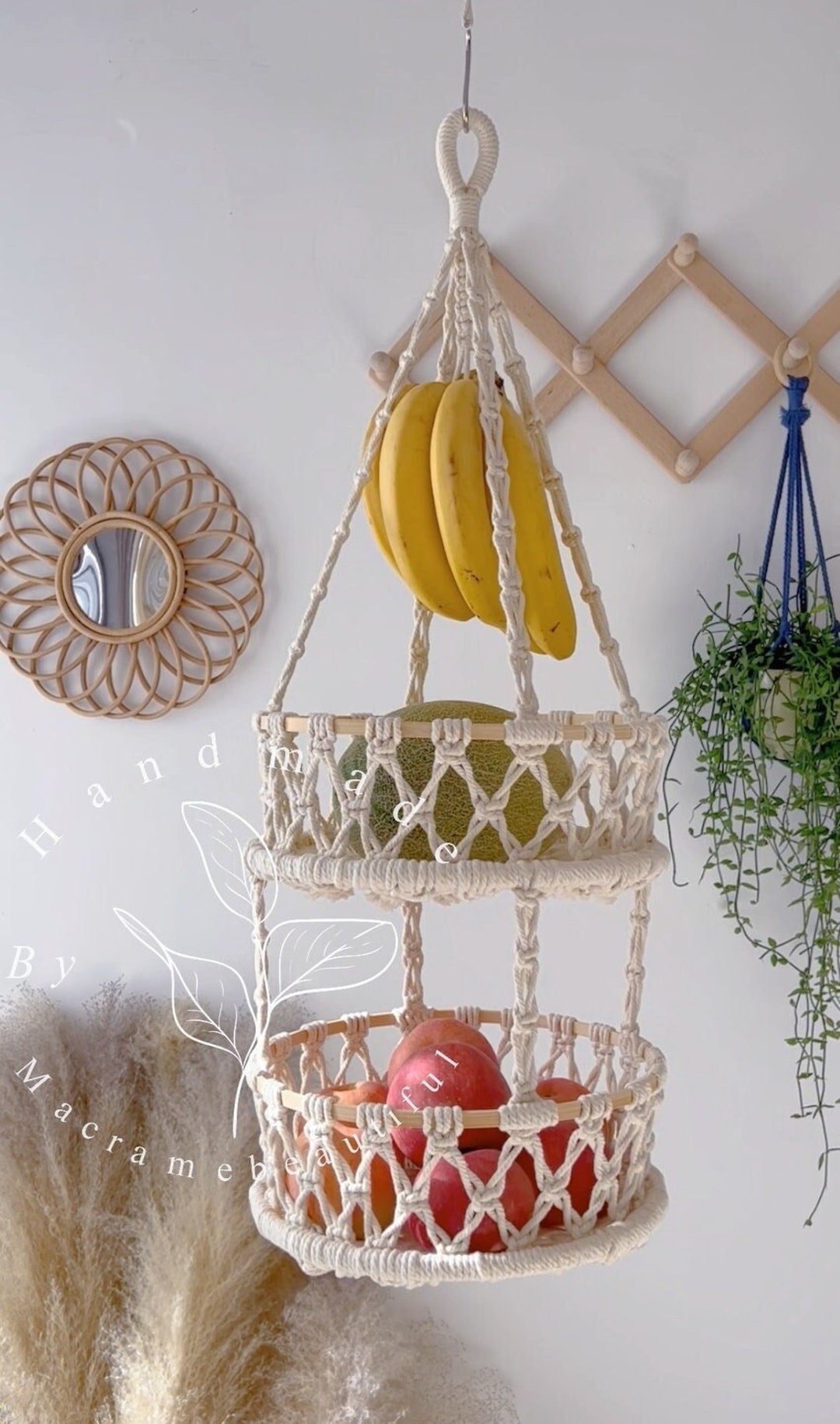 Macrame Fruit Basket Macrame Banana Hanger Hanging Fruit Hammock Woven ...