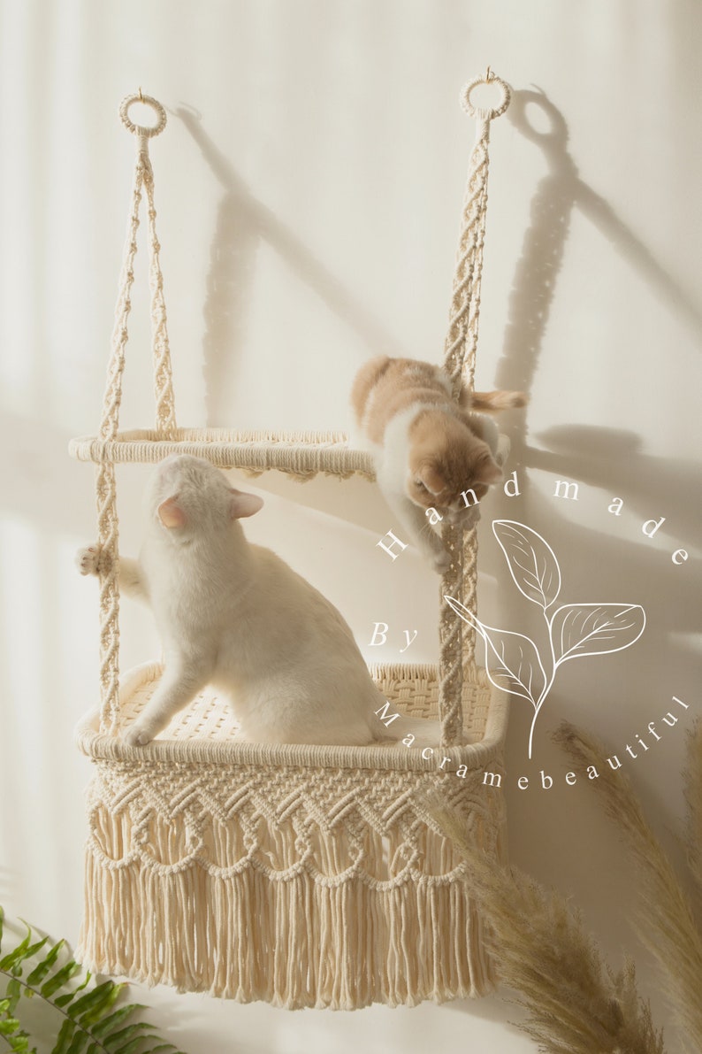 Cat Bed Cat Tree Cat Wall Furniture Macrame Cat Hammock Cat Wall Shelf ...
