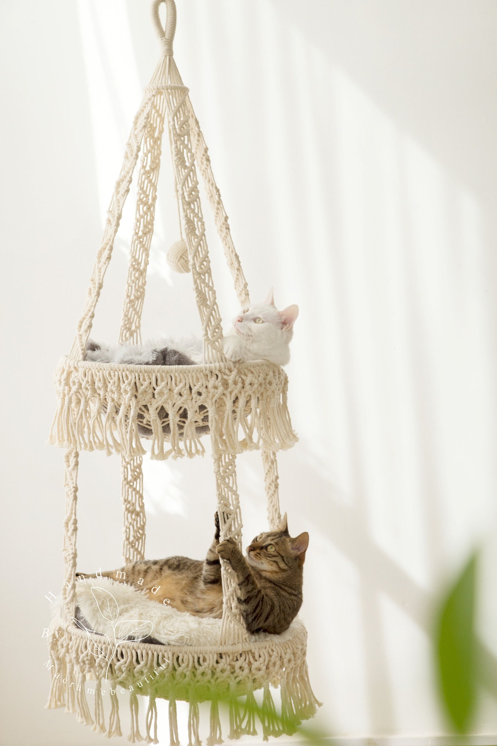 Macrame Cat Hammock 2 Tier Hanging Cat Bed Cat Tree Cat Wall Furniture ...