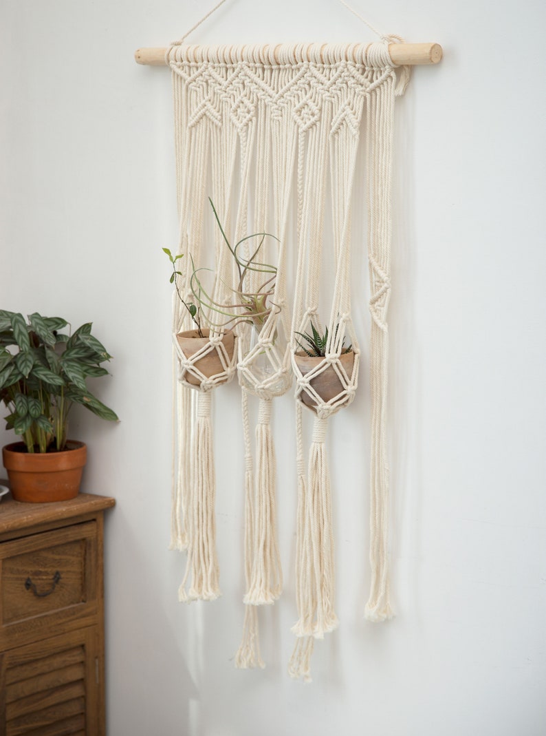 Macrame Wall Hanging Macrame Plant Hanger Triple Rope Hanging Planter ...