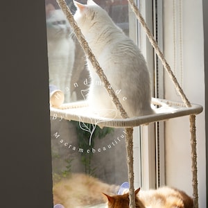 2 Tier Cat Window Perch Cat Window Bed Macrame Cat Hammock Cat Wall ...