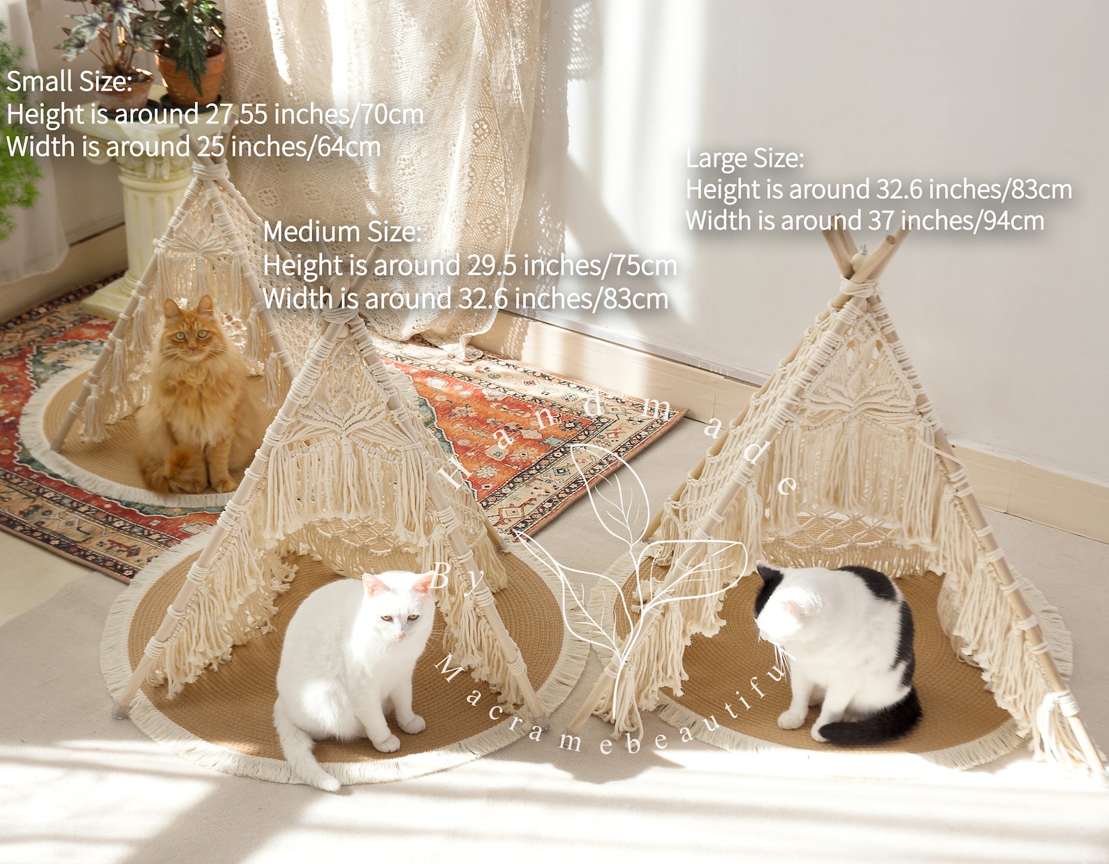 Macrame Pet Teepee With Mat Handmade Cat Tent Wooden Dog House Boho Cat ...