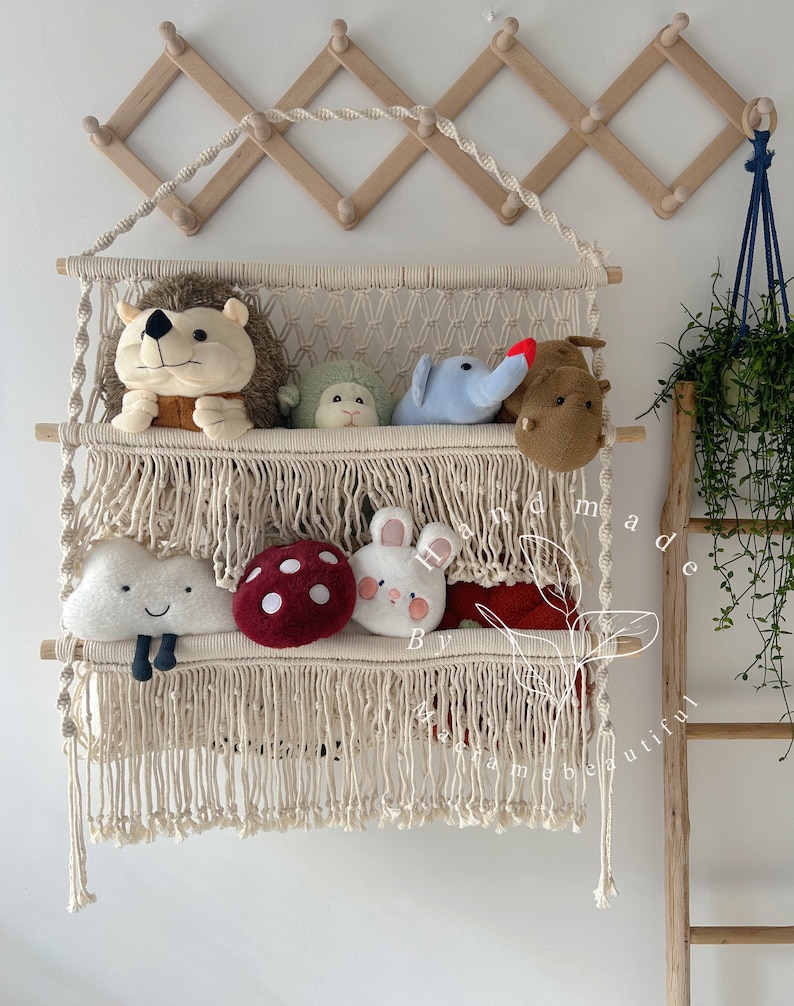 Boho Toy Hammock Macrame Stuff Animal Net Nursery Decor Hanging Toy ...