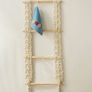 Macrame Towel Holder Wall Towel Rack Wood Towel Ladder Towel Hanger ...