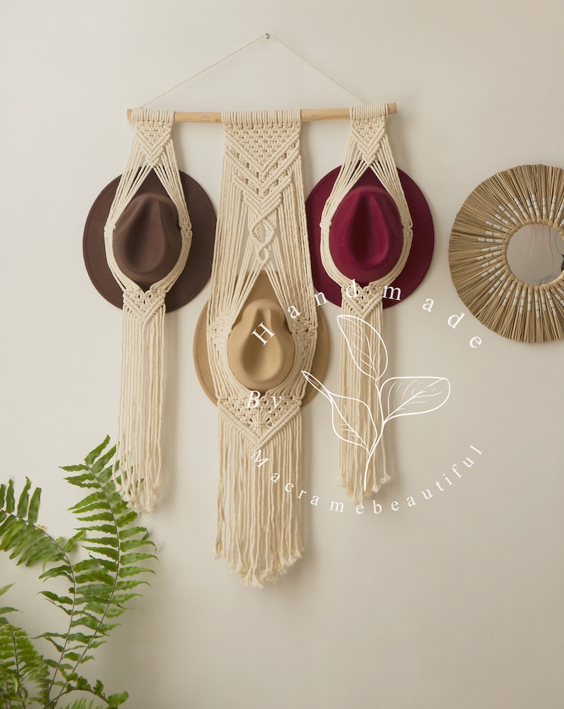 Macrame Hat Holder Triple Macrame Hat Hanger Hat Rack for - Etsy