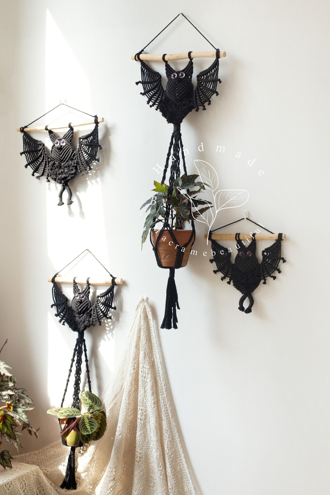 Macrame Bat Plant Hanger Macrame Bat Wall Hanging Dark Academia Gothic ...