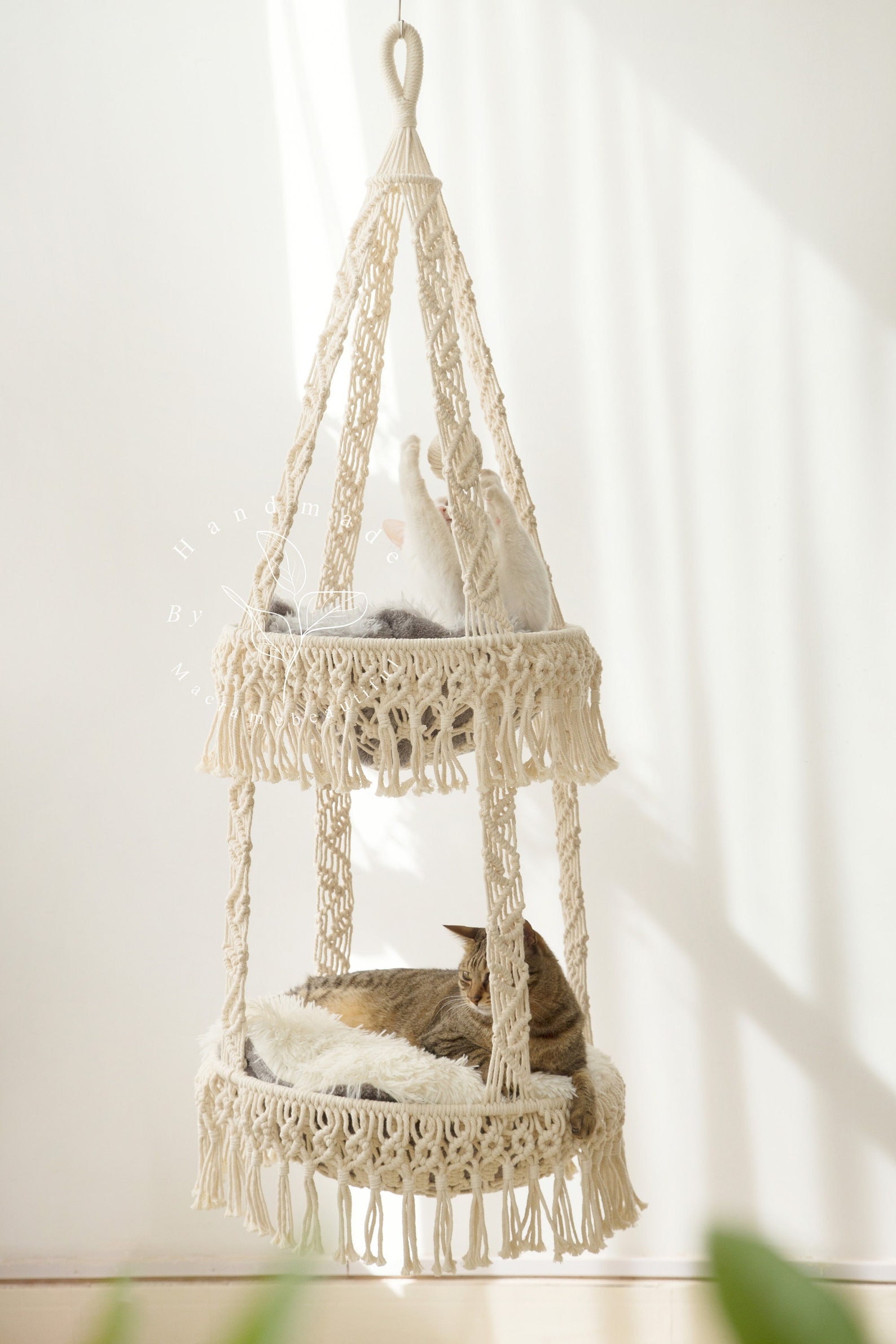 Macrame Cat Hammock 2 Tier Hanging Cat Bed Cat Tree Cat Wall Furniture ...