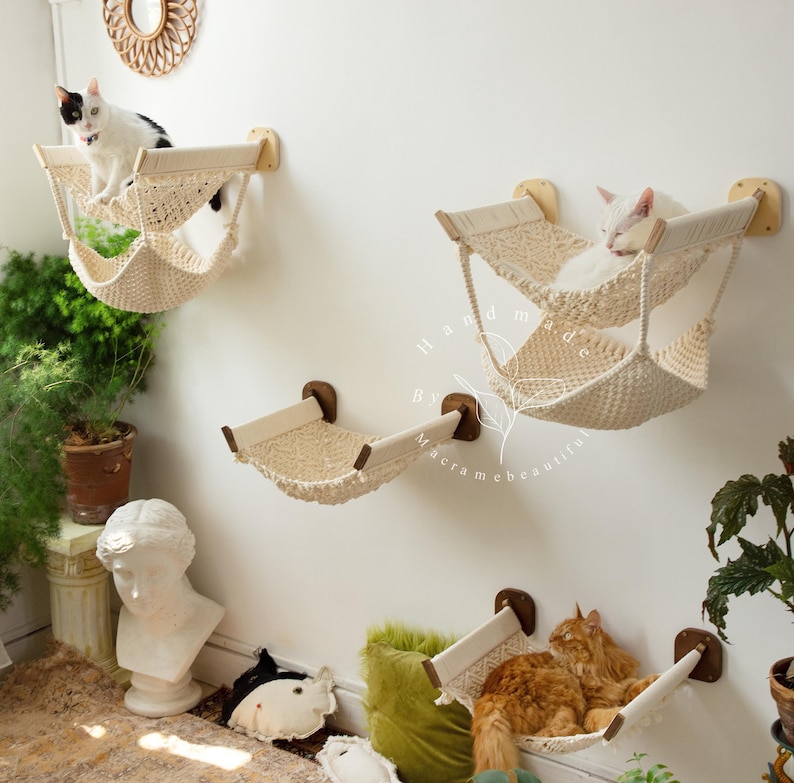 Macrame Cat Wall Bed Wall Mounted Cat Shelves Soft Cat Wall Furniture ...