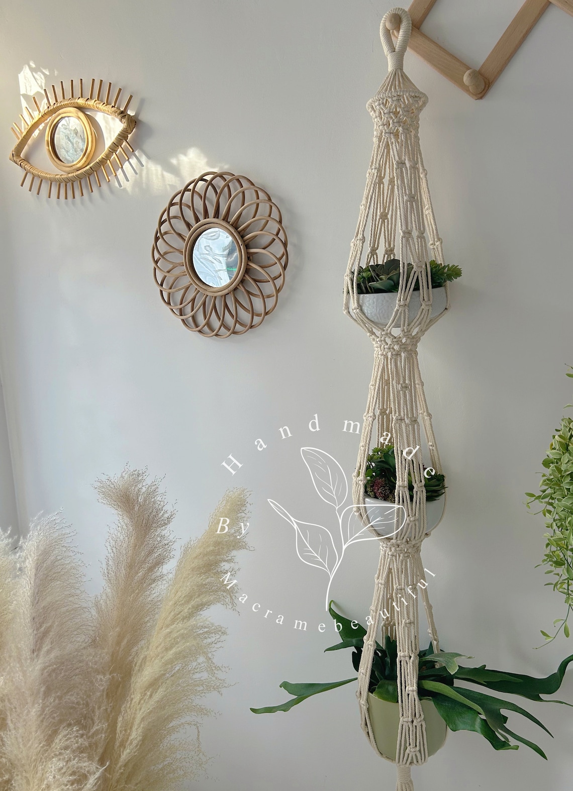 Triple Macrame Plant Hanger 3 Tier Hanging Planter Plant Hanger Indoor ...