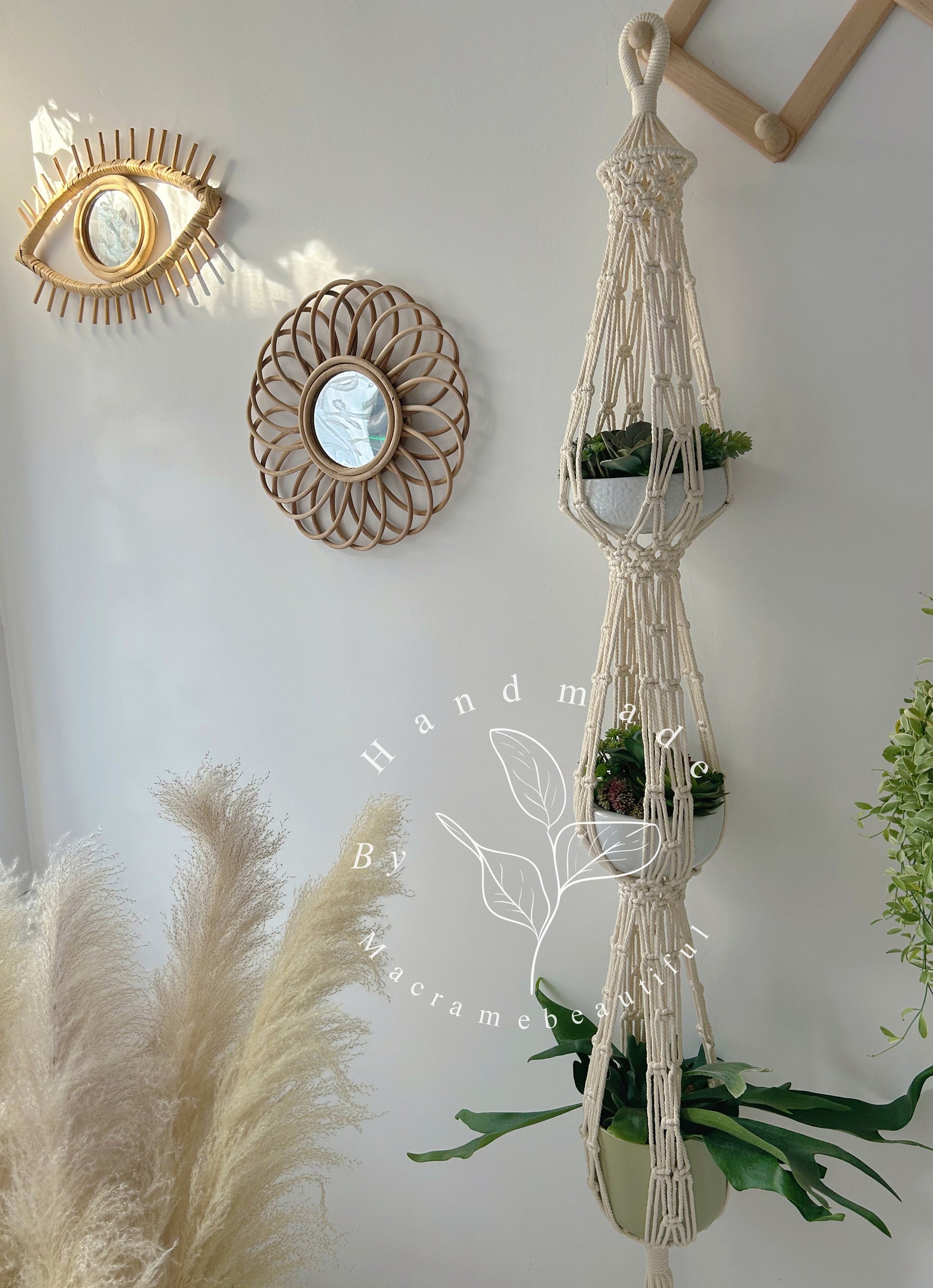 Triple Macrame Plant Hanger 3 Tier Hanging Planter Plant Hanger Indoor ...