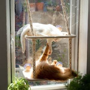 2 Tier Cat Window Perch Cat Window Bed Macrame Cat Hammock Cat Wall ...