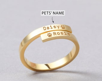 Personalized Dog Name Ring in Sterling Silver, Paw Print Ring, Pet ...