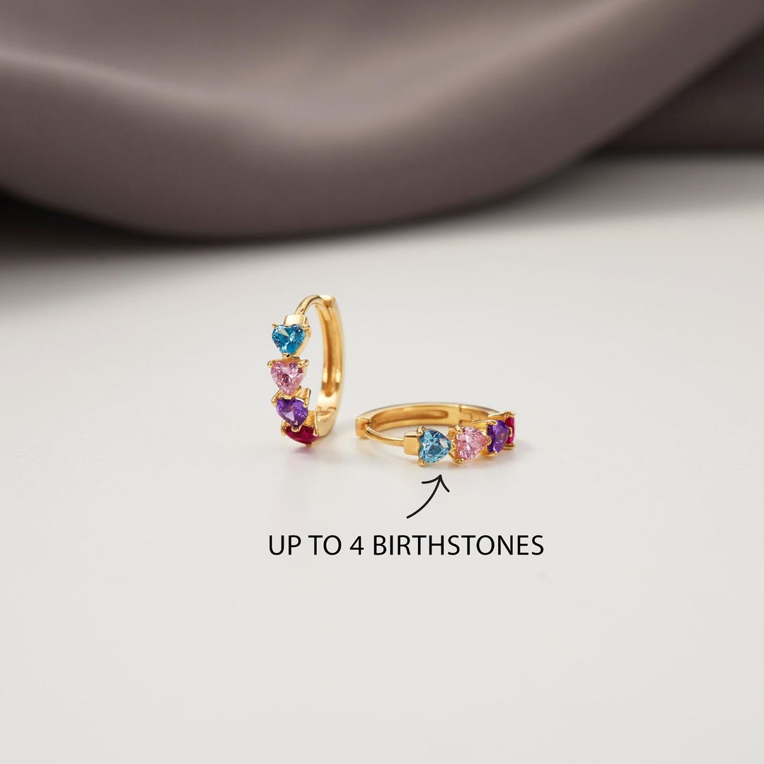 Birthstone Hoop Earrings, Mom Birthday Birthstone Jewelry, Multiple ...