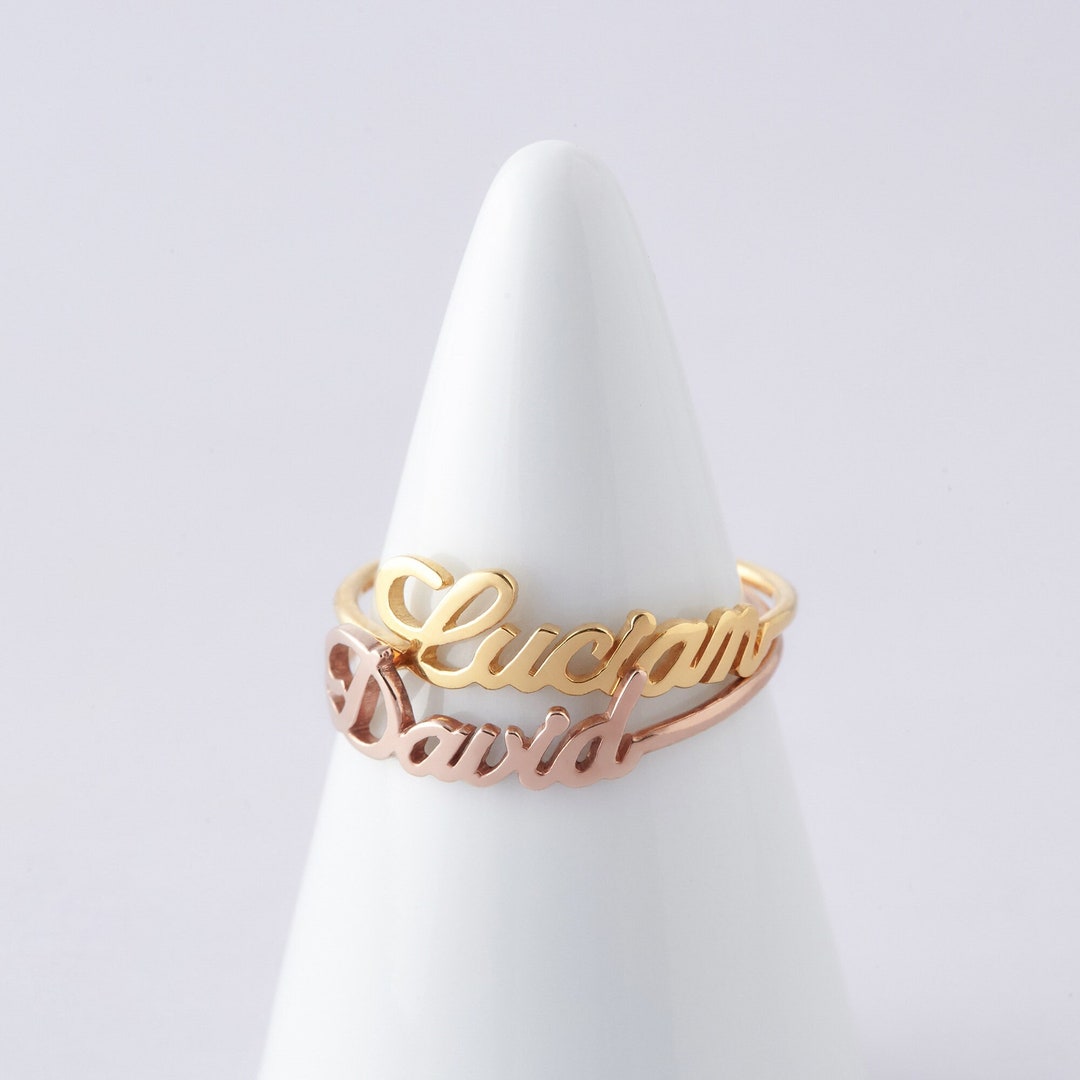 Personalized Name Ring, Birthday Gift for Mom, Stackable Mothers Ring, Silver Name Stacking Ring ...