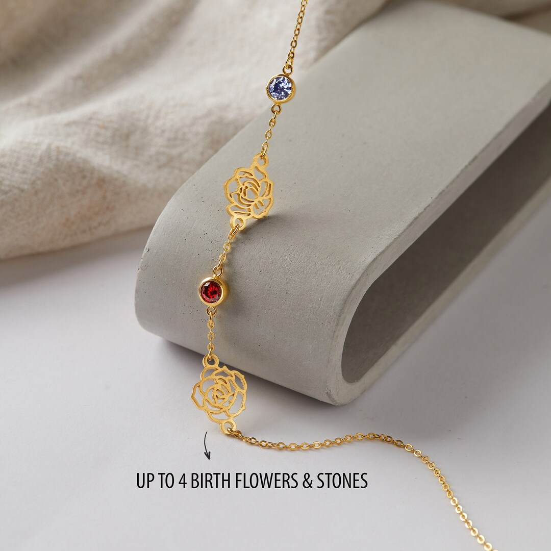 Nana Flower Necklace With Kids Birthstones, Custom XMAS Gift for ...