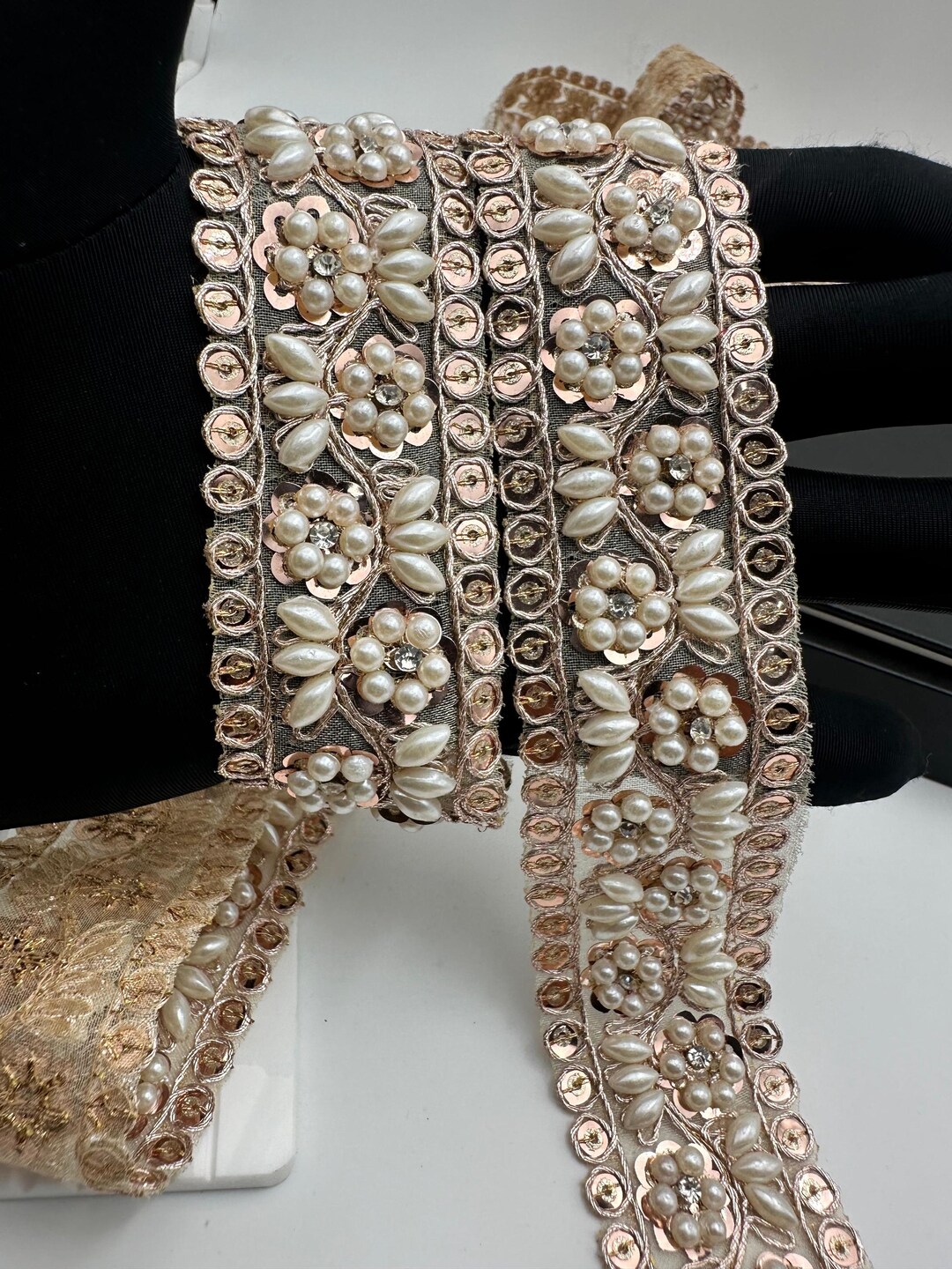 Stone Crafted Lace Handmade Lace Border Golden Work Lace With Amazing ...