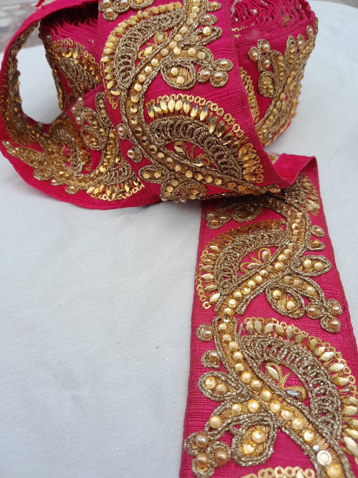 Zari Based Stone Work Lace Hand Made Lace Trim for Extraordinary Look ...