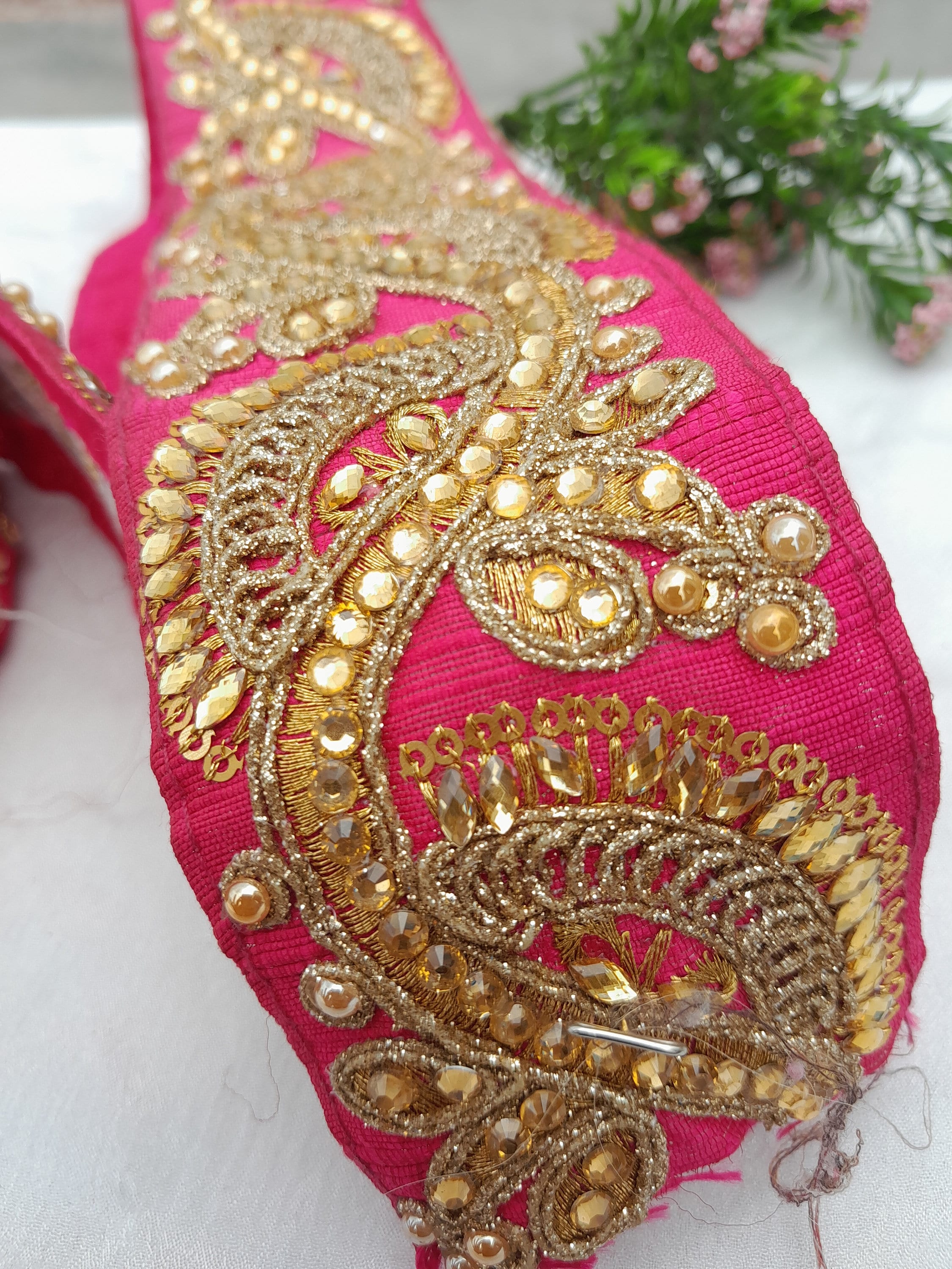 Zari Based Stone Work Lace Hand Made Lace Trim for Extraordinary Look ...