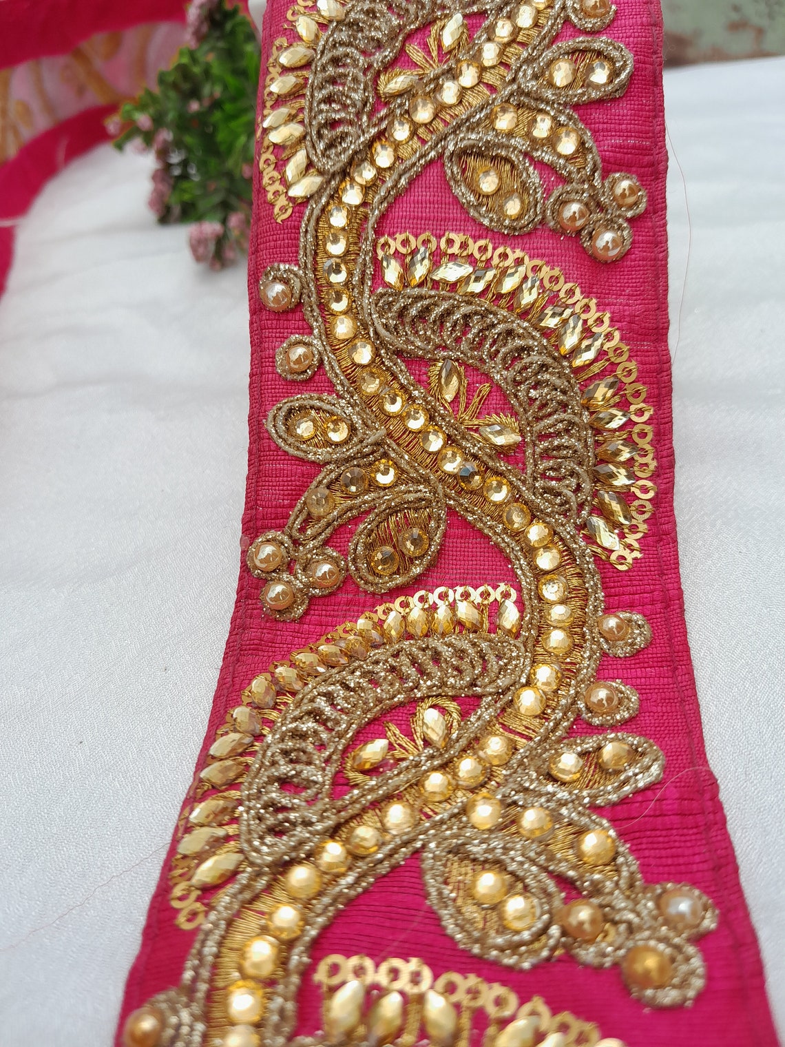 Zari Based Stone Work Lace Hand Made Lace Trim for Extraordinary Look ...
