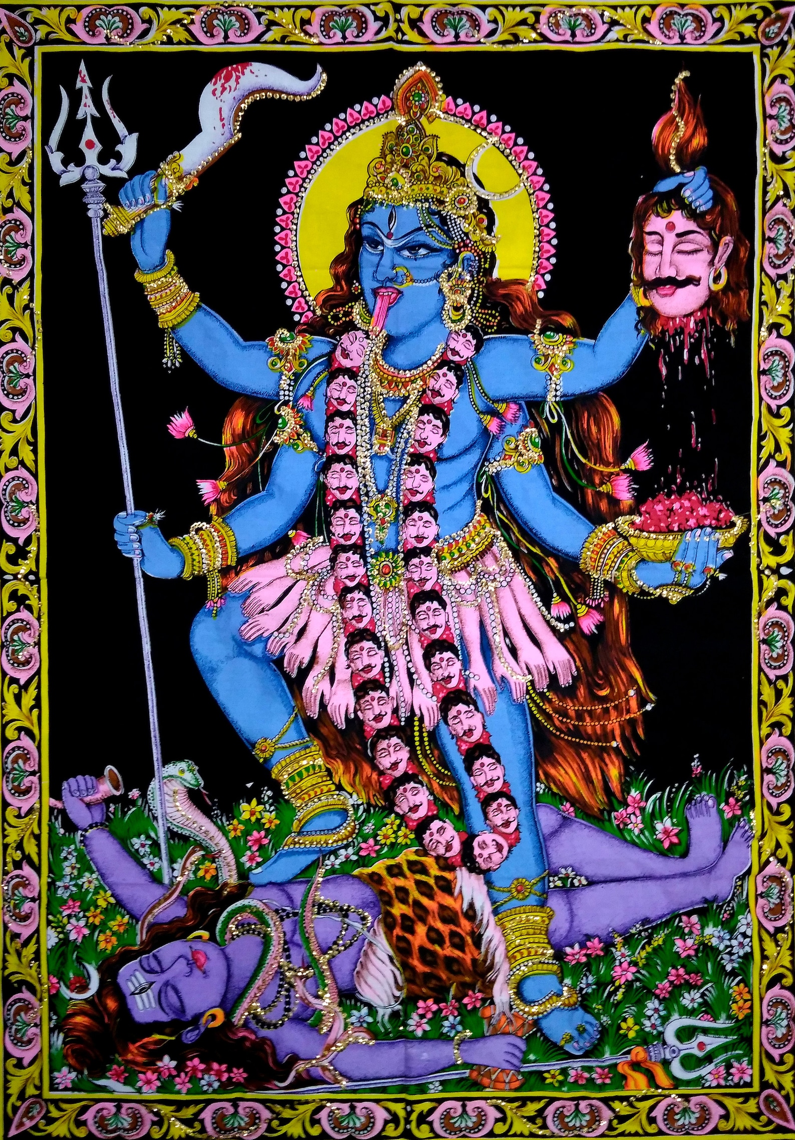 Goddess Kali Tapestry: Handmade Sequin Cotton Wall Hanging (40x30 ...